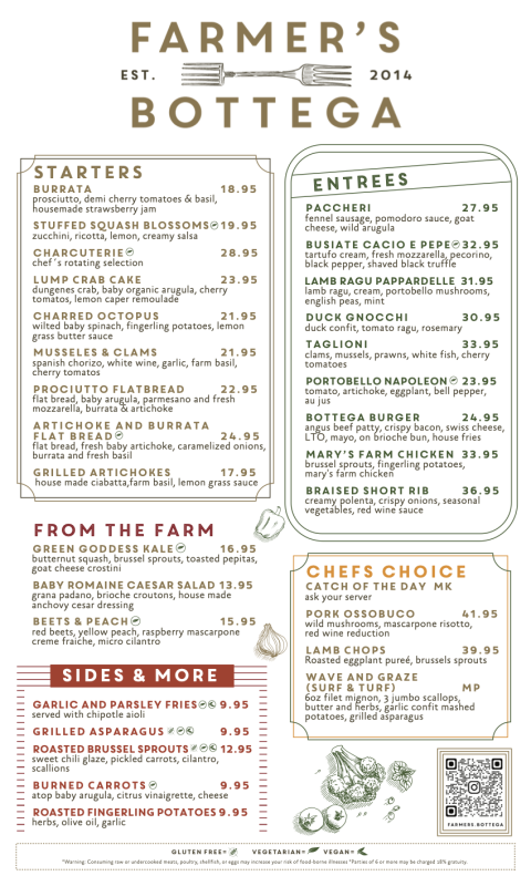 Farm-to-Table Dinner Menu | Farmer's Bottega Mission Hills