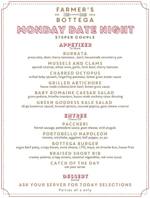 Monday Date Night Specials | Farmer's Bottega Mission Hills