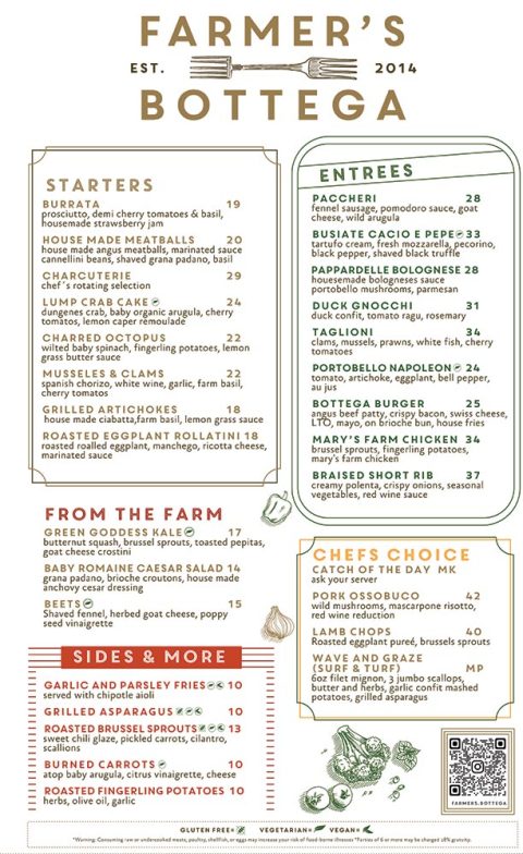 Farm-to-Table Dinner Menu | Farmer's Bottega Mission Hills