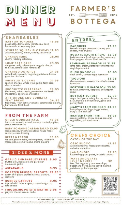 Farm-to-Table Dinner Menu | Farmer's Bottega Mission Hills