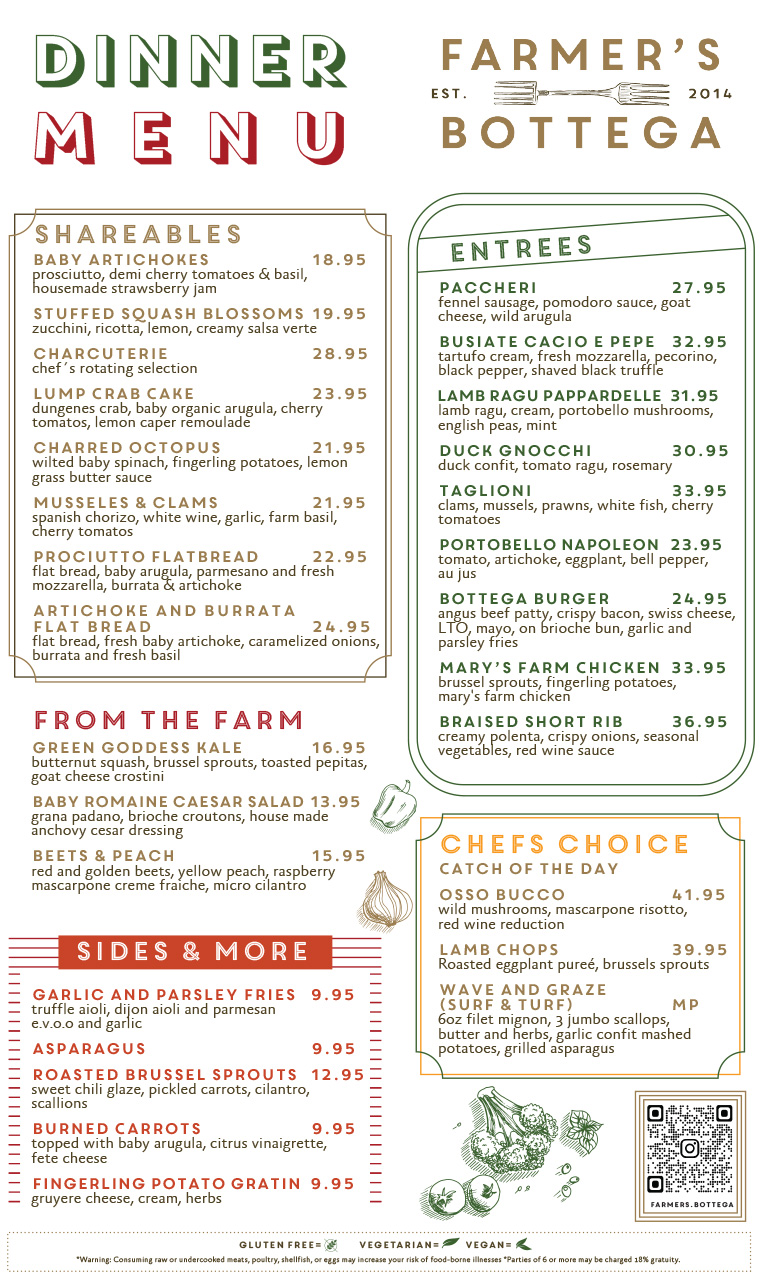 Farm-to-Table Dinner Menu | Farmer's Bottega Mission Hills