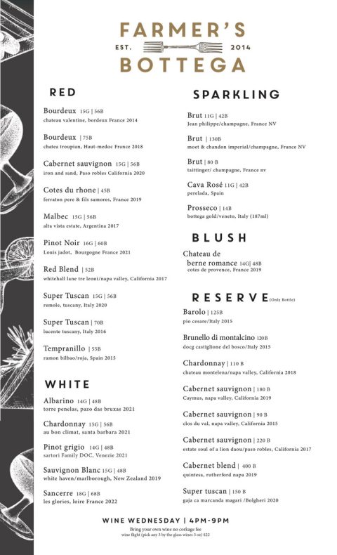 Wine & Libation Selections | Farmer's Bottega Mission Hills