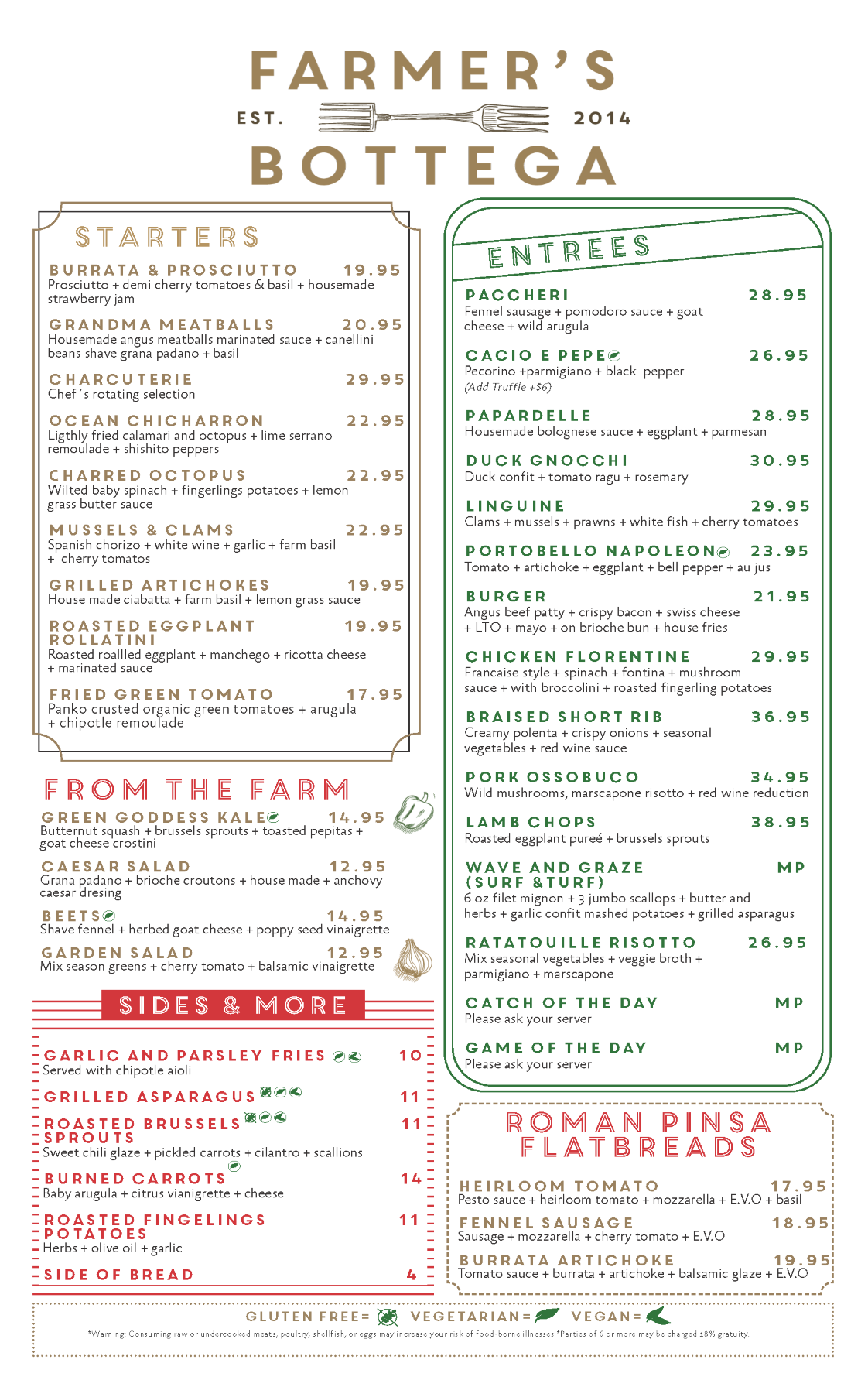 Farm-to-Table Dinner Menu | Farmer's Bottega Mission Hills