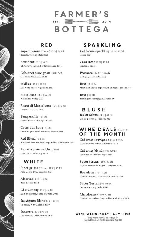 Wine & Libation Selections | Farmer's Bottega Mission Hills